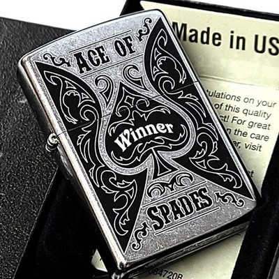 Zippo ACE OF SPADES Monochrome Distressed Silver Black Street Chrome ...