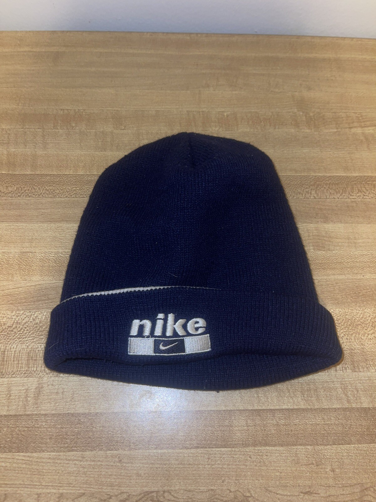 Vintage Nike Hat Adult Blue Winter Stocking Cap Swoosh Logo USA Beanie ...