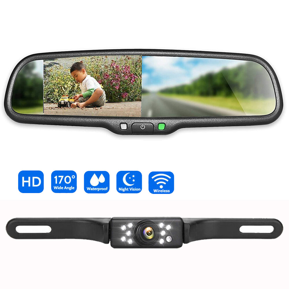 Rear View Mirror Kit 4.3" Monitor Bracket+HD Reverse Backup Camera for ...