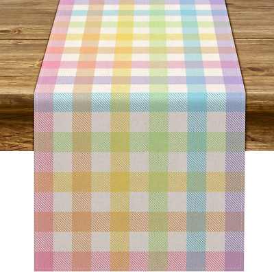 Pudodo Easter Buffalo Plaid Check Table Runner Spring 13" x 72", Multi ...
