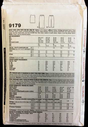 UC Sz XS - XL 6 - 24 Skirt Capri Pants Knit Tank Top Simplicity 9179 ...