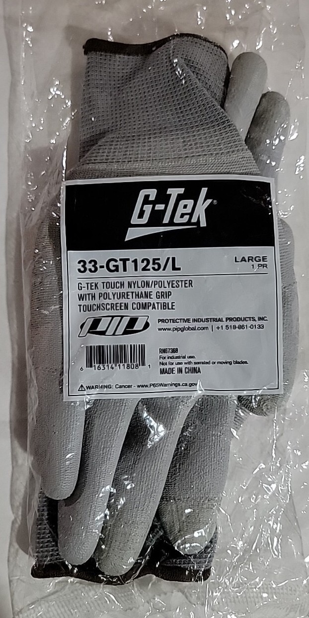 G-TEK 33-GT 125/L Gray Nylon/Poly Touch Screen Work Gloves-L. Brand New ...