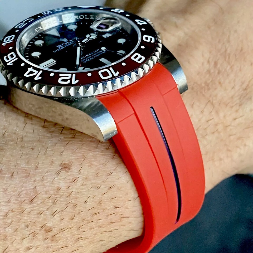20mm RED Rubber Strap BLUE stripe For Rolex Watches - Fits New & Older ...