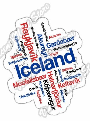 Iceland Reykjavik Country Map Word Cloud Bumper Vinyl Sticker Decal 4 ...