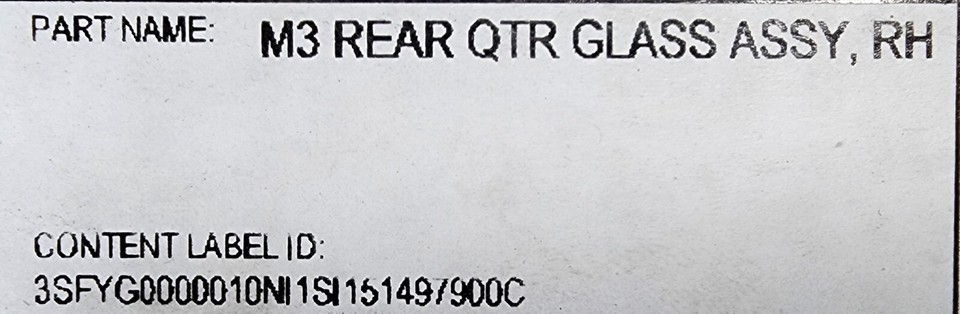 NEW 2017-2023 Tesla Model 3 Rear Left Driver Quarter Glass Window OEM ...