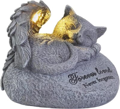 Cat Angel Memorial Garden Statue Pet Memorial Stone with Solar Lights ...