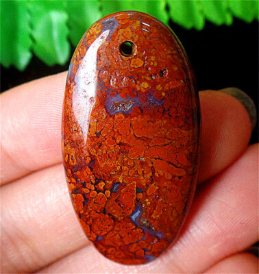 40x22x6mm Natural Tiger Stripes Red Jasper Reiki Oval Pendant Bead ...