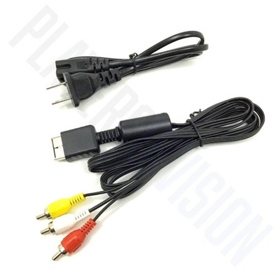 Audio AV RCA+AC Cable Power Cord For Sony Playstation PS1 PS2 FAT PS3 ...