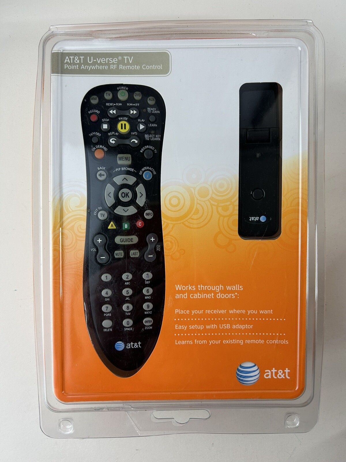 AT&T U-Verse Point Anywhere RF Remote Control Kit - Black (50041) for ...