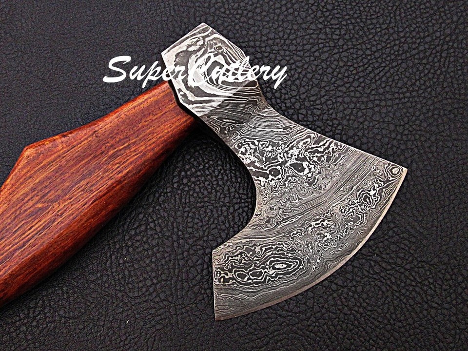 SUPER CUTLERY Custom Handmade Damascus AXE with Rose Wood Handle | eBay