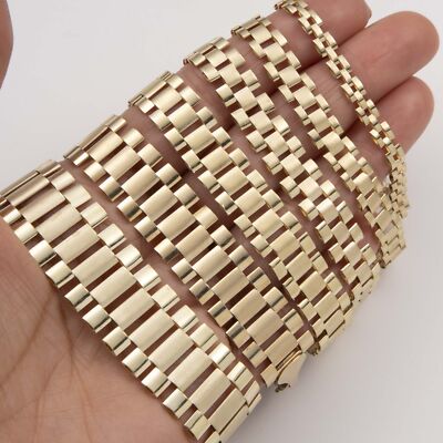 10K Yellow Gold Reversible Rlx Railroad Chain Bracelet All Sizes | eBay