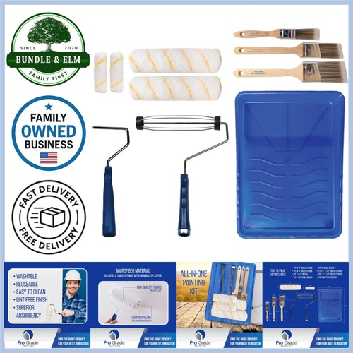 Paint Roller Kit Microfiber 10 Pc Wall Painting Brushes and Rollers for ...