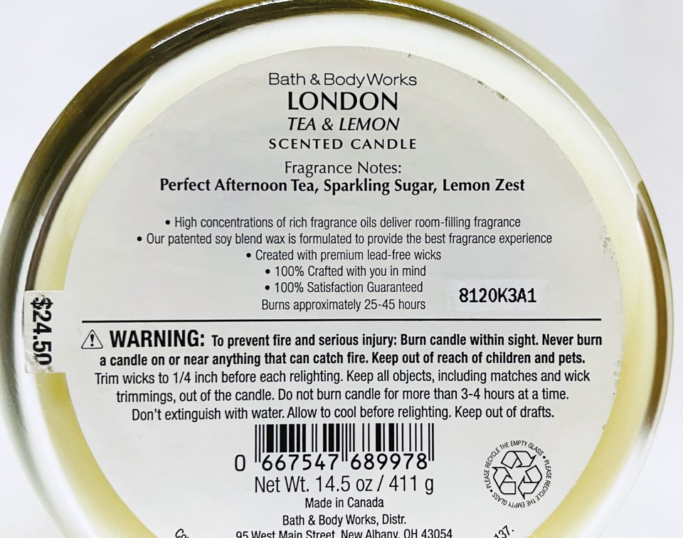 1 Bath & Body Works LONDON TEA LEMON Large 3-Wick Scented Candle 14.5 ...