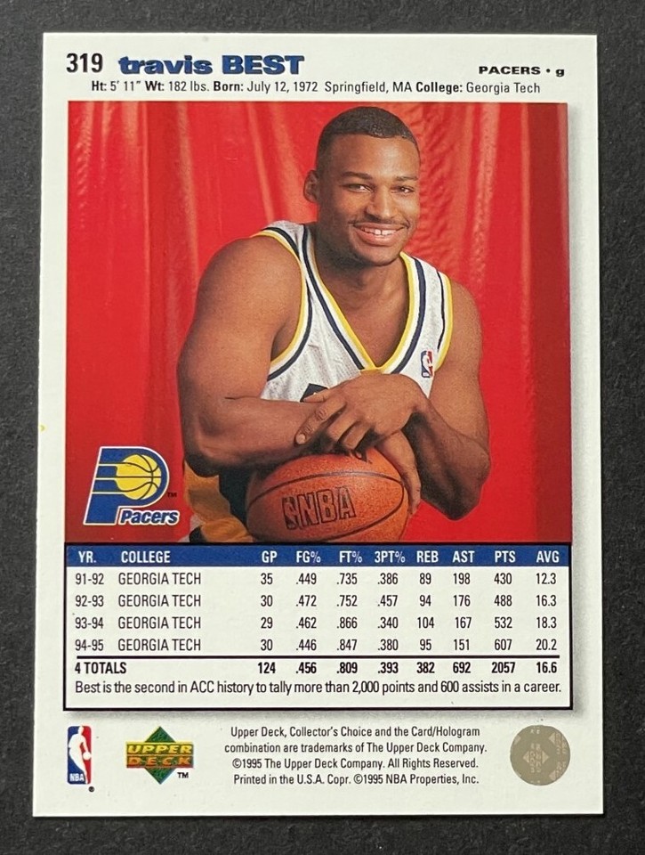 1995-96 Collectors Choice Travis Best Rookie Card #319 - Indiana Pacers ...