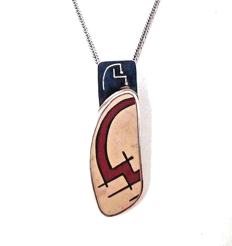 Lapidario Barrera 950 Sterling Silver Abstract Pendant w/ Red Cream ...