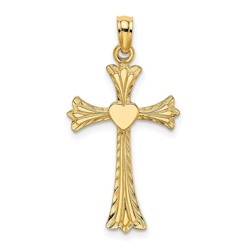 14K Polished and Engraved Cross W/ Heart Charm | eBay