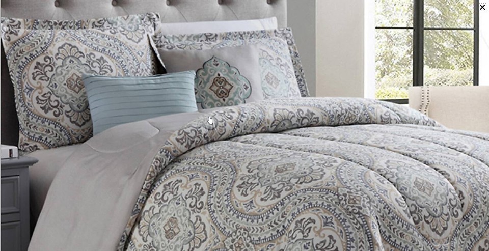 3 Pc Ellison "CAMDEN" Comforter Set ~ Green Blue Gray ~ Twin 68 W x 88 ...