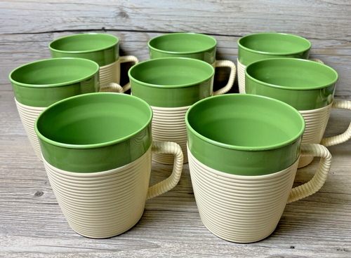 Thermo Temp Raffiaware Ribbed 8oz Camp Coffee Cups Set of 8 Green Mugs ...