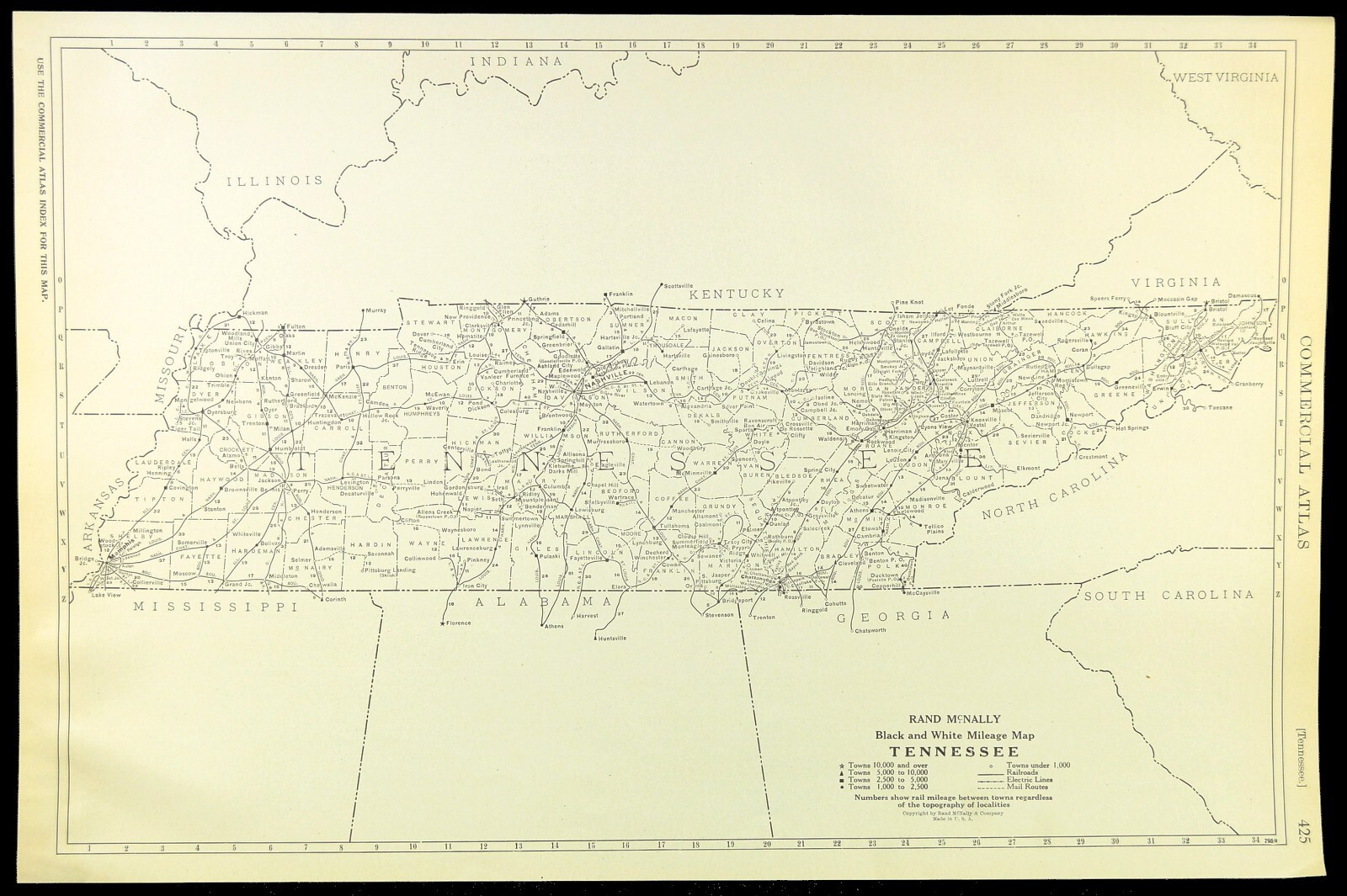 Vintage TENNESSEE Map Railroad Mileage Wall Art 1920s Nashville Antique ...