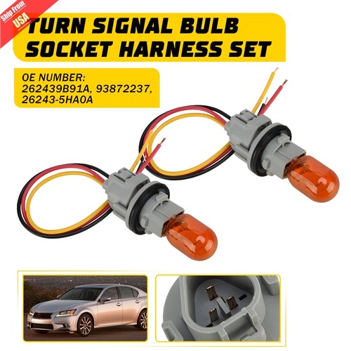 262439B91A 2x Headlight Turn Signal Bulb Socket Wire Harness For Nissan ...