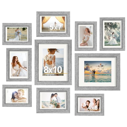 Picture Frames Set of 10 Gray Wood Grain, Bulk MDF Frames for 8x10, 5x7 ...