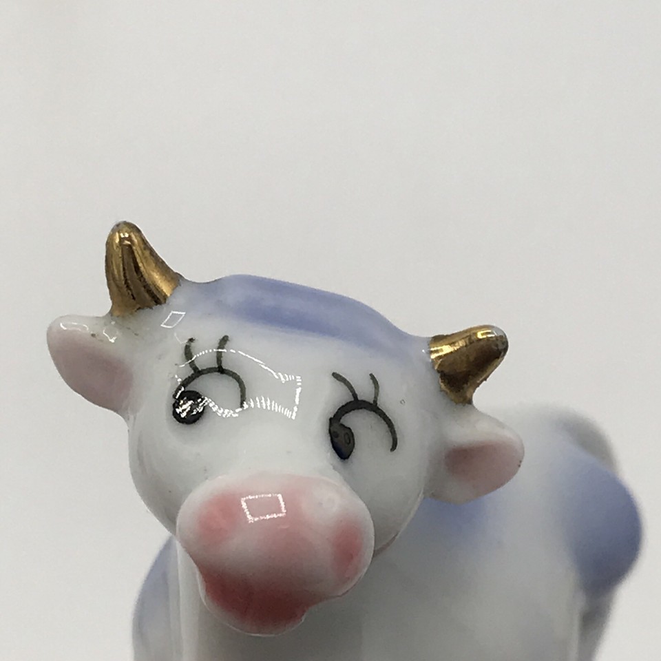 Vintage Porcelain Miniature Blue Spotted Baby Cows Calf Calves Gold ...