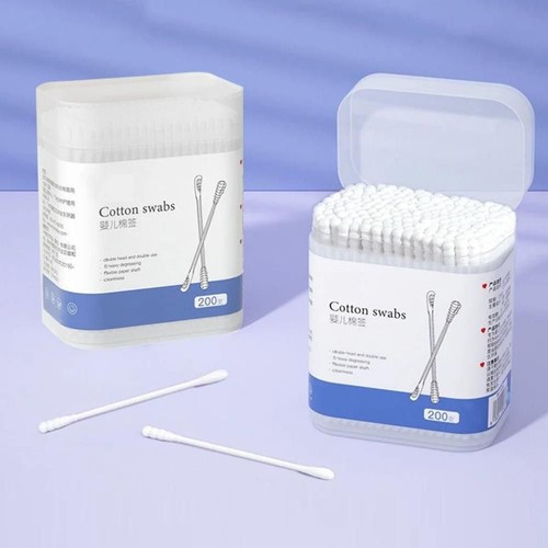 200 Sticks 100% Cotton Swab Double Head Ear Swab Cleaning Q-Tip Make Up ...