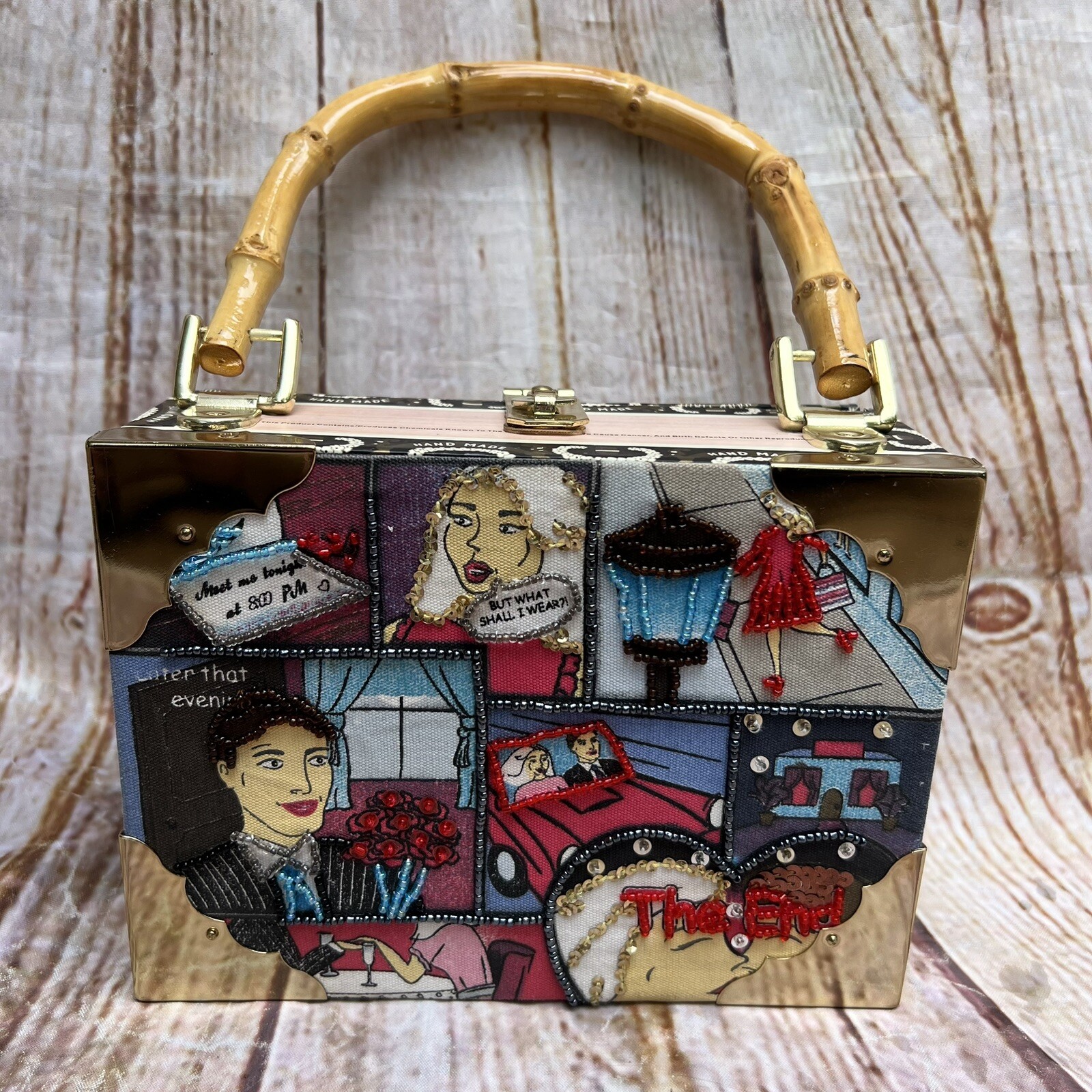 Cigar Box Purse Romance Comic Strip Bamboo Style Hand… - Gem