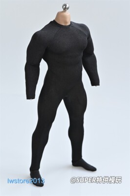 1:12 Black Elastic Zipper Bodysuit Clothes For 6" Male Action Figure ...