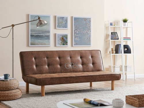 Faux Leather Sofa Bed 3 Seater Brown Air Leather Wooden Legs Sofabed ...