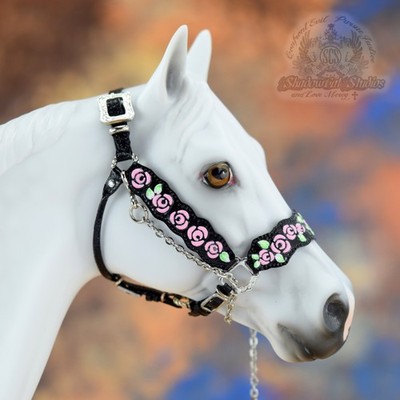 Model Horse Show Halter BLACK with Pink Roses Western fits Breyer Peter ...