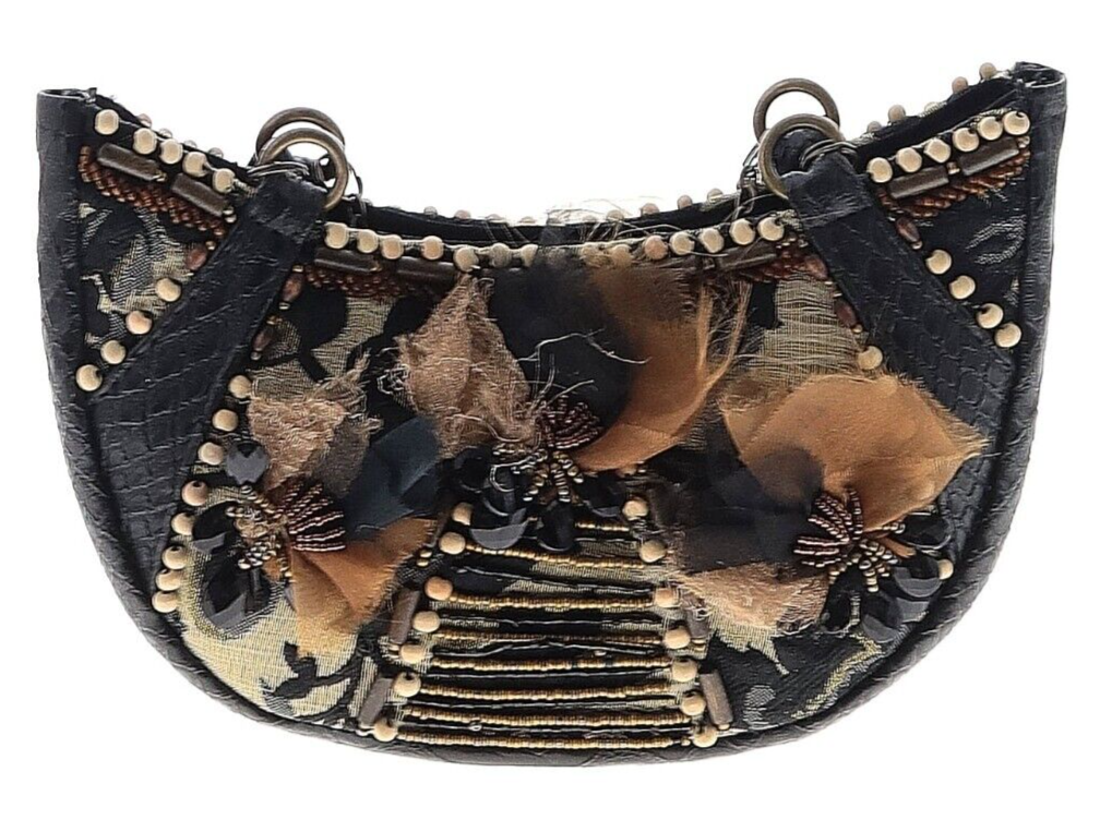 MARY FRANCES Black Brown & Gold Beaded Designer Embellished Crossbody ...