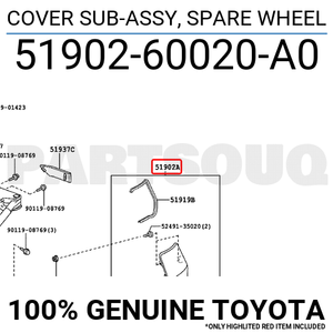 5190260020A0 Genuine Toyota COVER SUB-ASSY, SPARE WHEEL 51902-60020-A0 ...