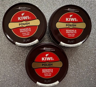 Pack of 3 KIWI Shoe Polish Renews & Protects Dark Tan Leather 38g ...