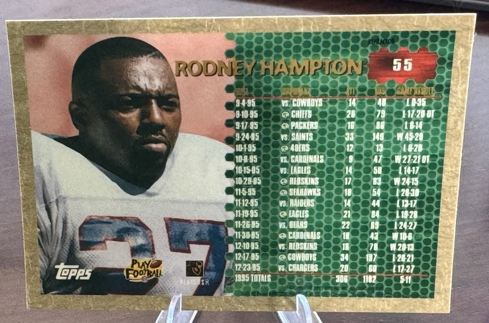 RODNEY HAMPTON 1996 TOPPS CHROME REFRACTOR #55 40TH ANNIVERSARY 1000 ...