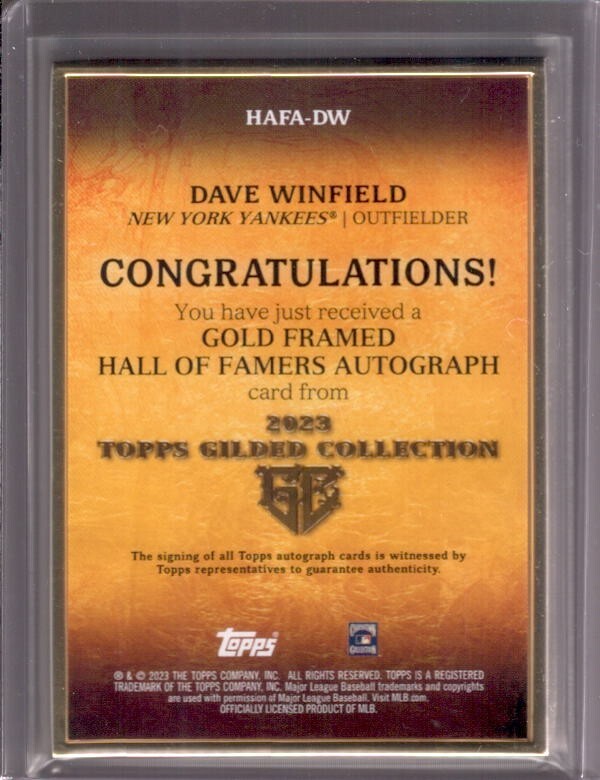 DAVE WINFIELD 2023 Topps Gilded Collection Gold Framed Hall of Famers ...