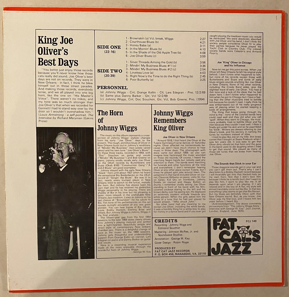 JOHNNY WIGGS Remembers Joe Oliver Doc Souchon Orange Kellin Danny ...