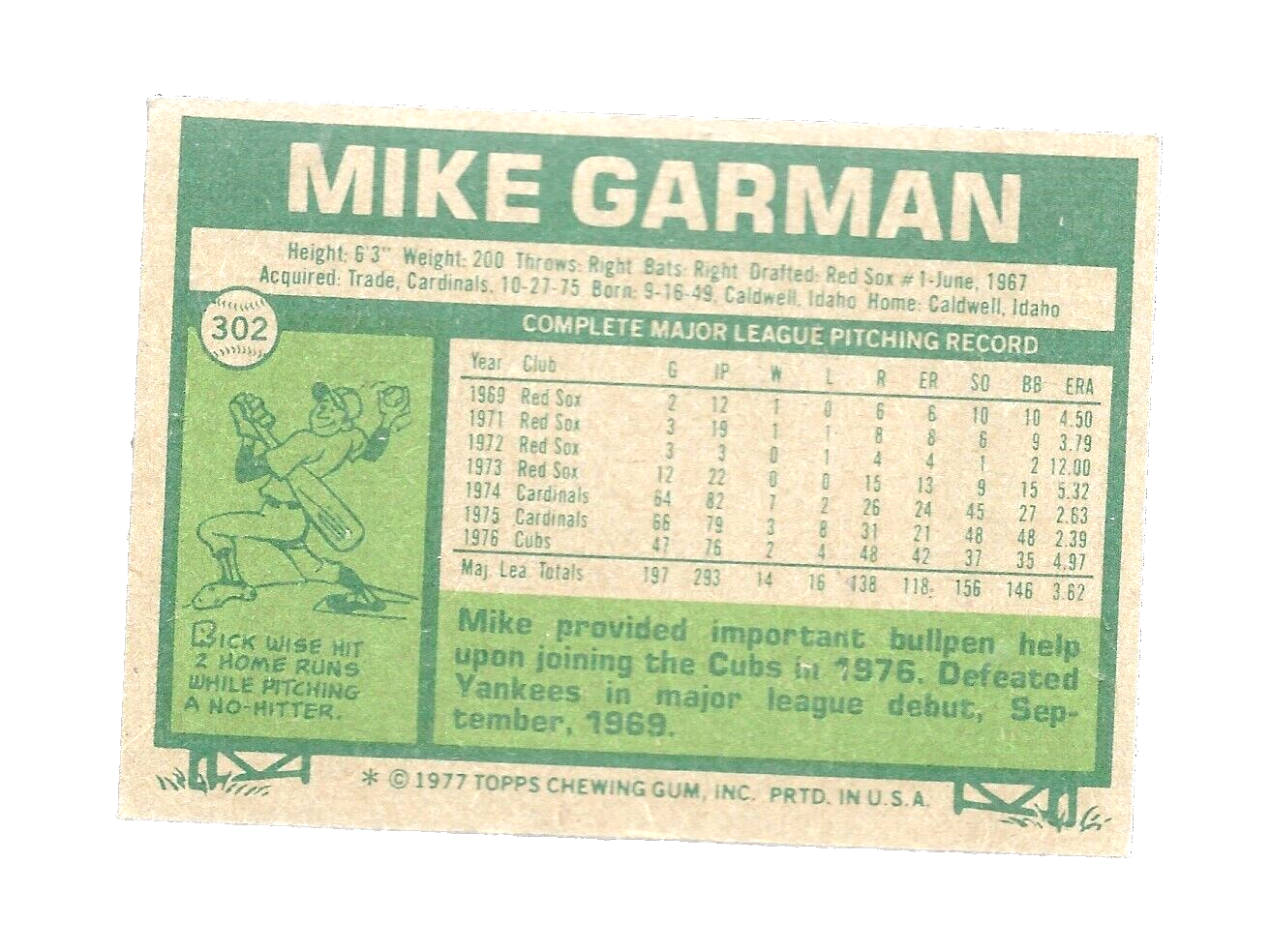 1977 Topps Mike Garman 302 Chicago Cubs Baseball Card | eBay