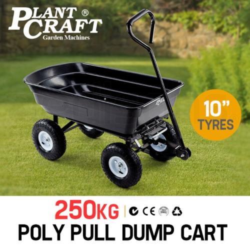 250kg Poly Pull Dump Cart 75L Polyethylene Wheelbarrow Cart Wagon 10 ...