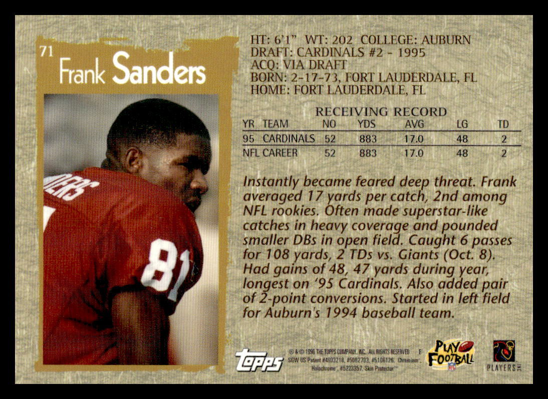1996 Topps Chrome - #71 Frank Sanders for sale online | eBay