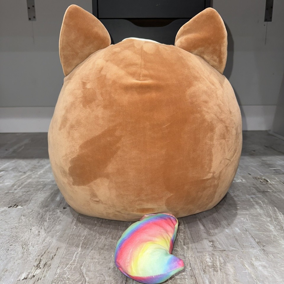 Squishmallow JUMBO RARE LARGE 16" Regina the Corgi Plush Rainbow Tail ...
