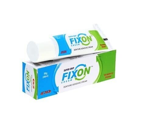 Fixon Super Grip (Strawberry Flavour) Denture Adhesive Cream 50g (Free ...