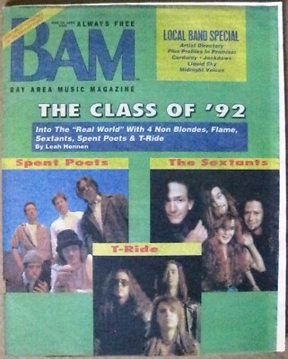 BAM BAY AREA MUSIC MAGAZINE #386 JUNE 26 1992 (FN+) THE SEXTANTS, T ...