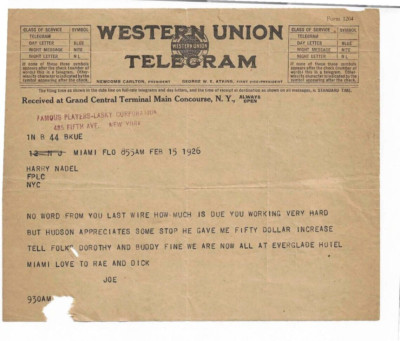 Vintage 1920s Western Union Telegram Joseph Arthur Nadel Movie History ...