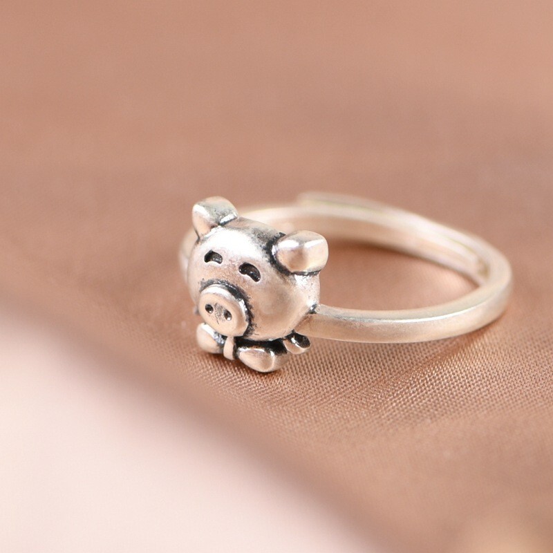 I05 Ring Pig Piggy Piglet A Fine Silver 990 Adjustable | eBay
