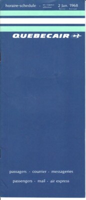 Quebecair timetable 1968/01/02 | eBay