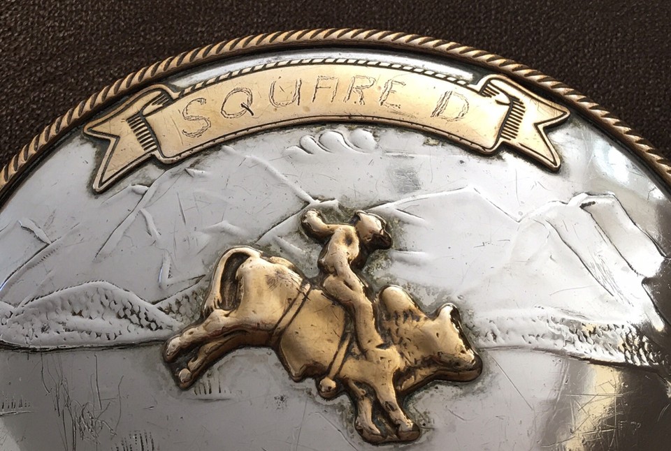 VTG Huge Genuine 1959 Square D Rodeo Bull Rider German Silver Trophy ...