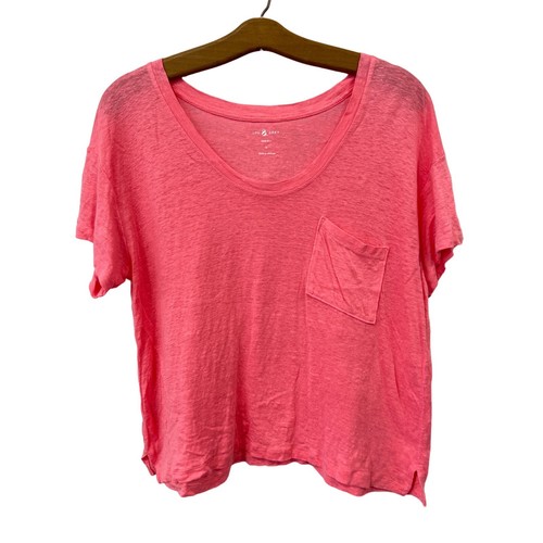 Lou & Grey Linen Pocket Tee Women M Short Sleeve Pink Lightweight ...
