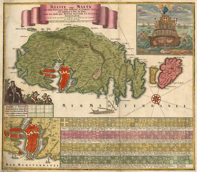 1730 Seutter Map of Malta and Gozo / with crests | eBay