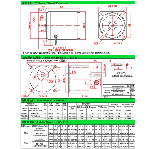 AC 220V 15W Metal Gearbox Gearmotor Adjustable Speed High Torque 10RPM ...